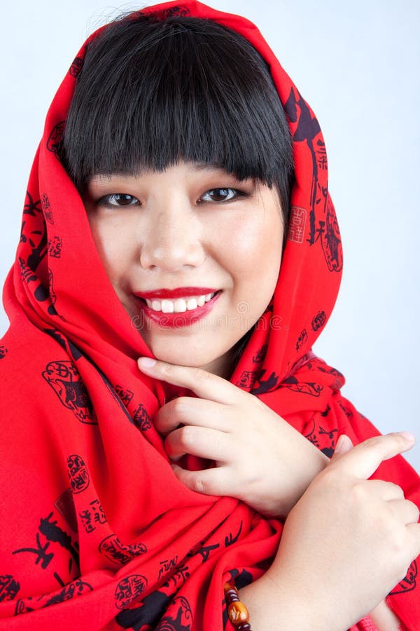 Chinese girl in the red stock image. Image of flowers - 21974233