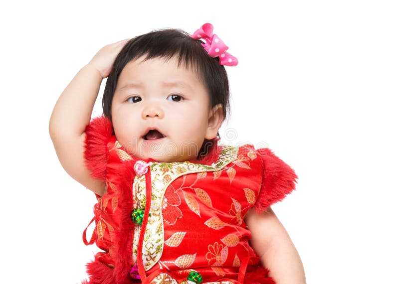 Chinese girl touch head stock photo. Image of costume - 38120556