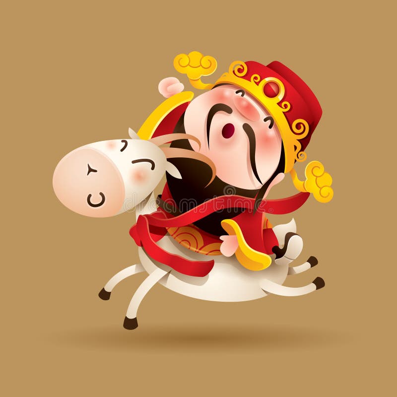 Chinese God of Wealth and Goat Stock Vector - Illustration of ...