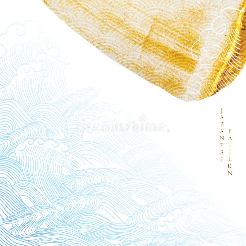 Chinese Gold Brush Stroke Template with Hand Drawn Wave Element Vector ...