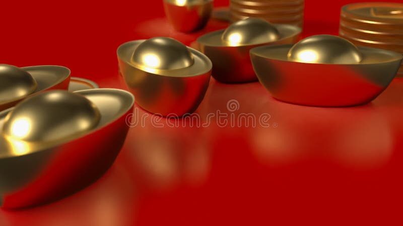 Chinese Gold and Coins on Red Background 3d Rendering Stock ...