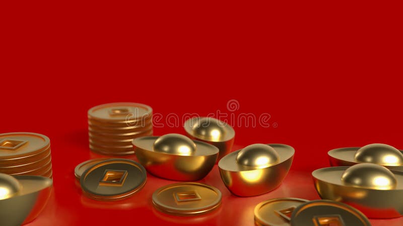 Chinese Gold and Coins on Red Background 3d Rendering Stock ...