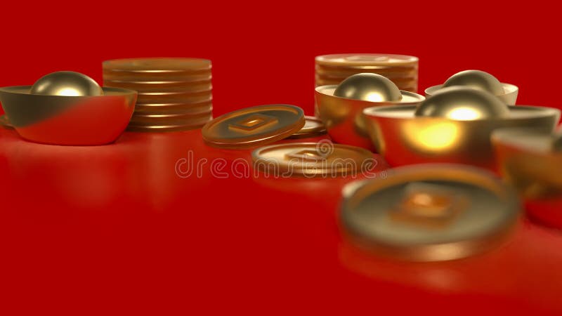 Chinese Gold and Coins on Red Background 3d Rendering Stock ...