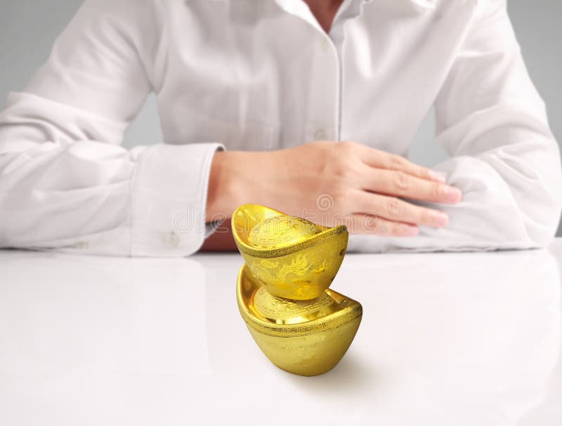 Chinese of gold in hand stock photo. Image of decor, festive - 75654920