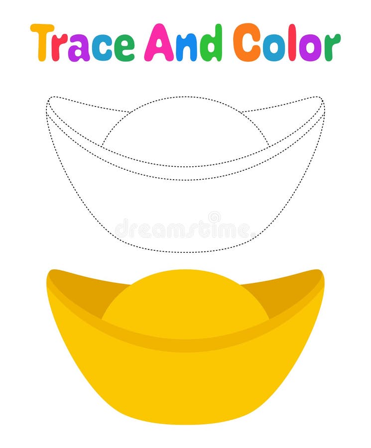 Chinese Gold Ingot Tracing Worksheet for Kids Stock Vector ...