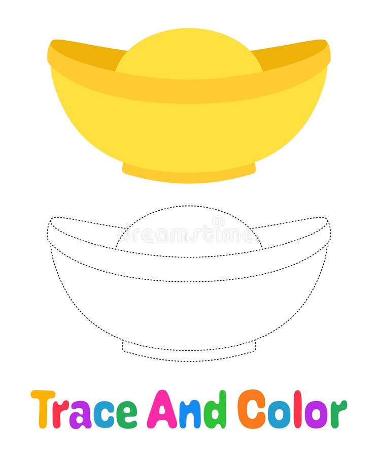 Chinese Gold Ingot Tracing Worksheet for Kids Stock Vector ...