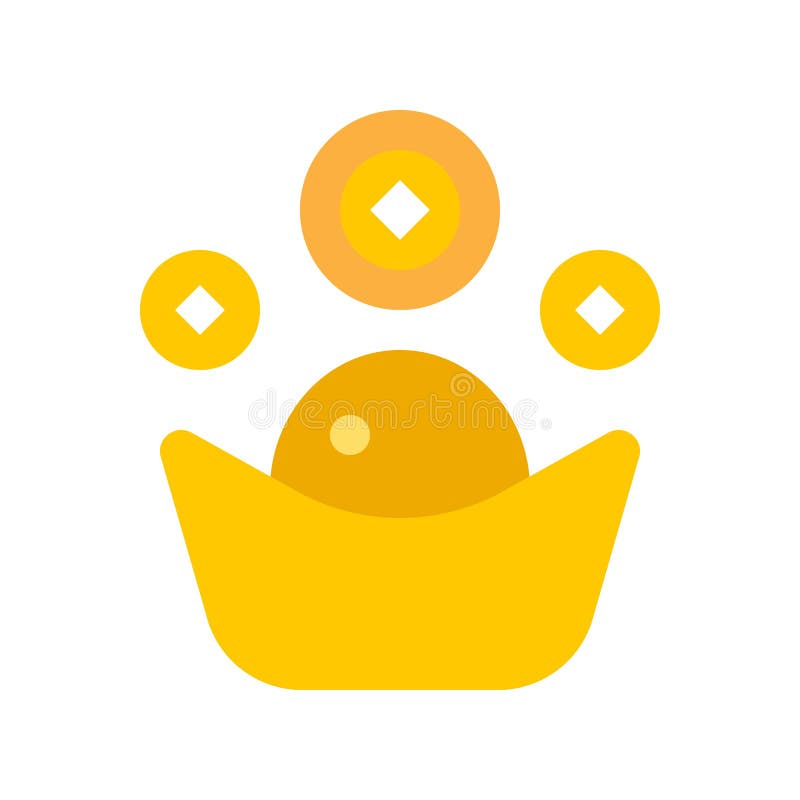 Chinese Gold Ingot Vector, Chinese Lunar New Year Flat Style Icon Stock ...