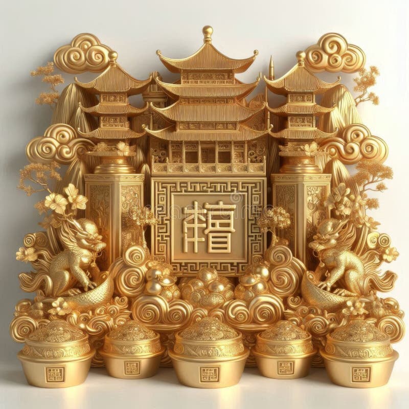 Chinese Gold Ingots Decoration on Isolated White Background Stock ...