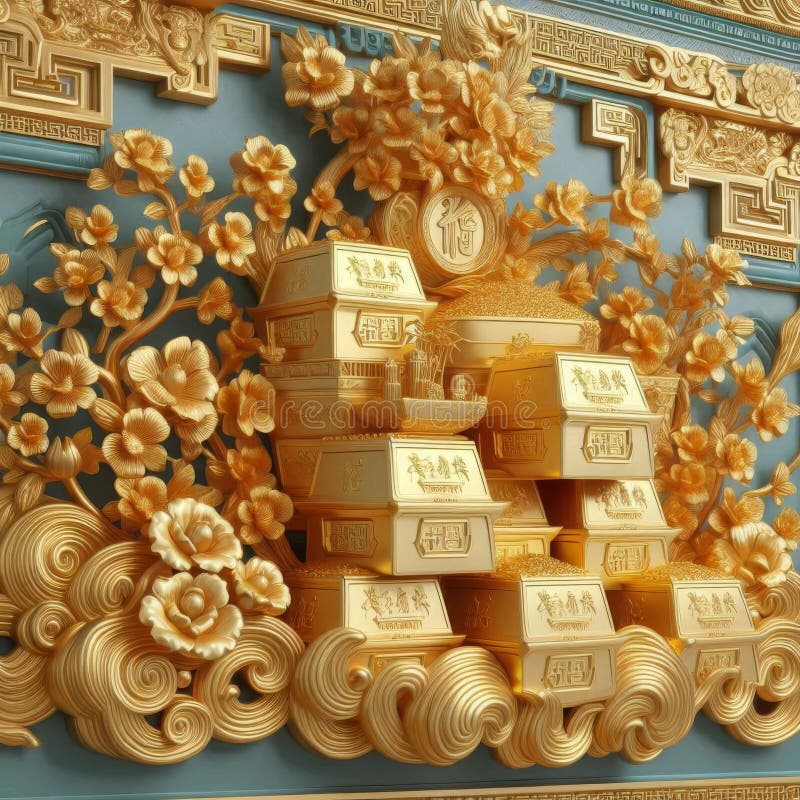 Chinese Gold Ingots Decoration on Isolated White Background Stock ...