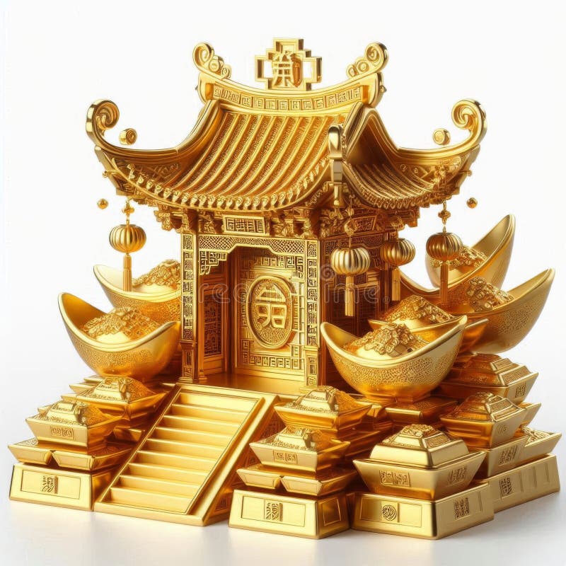 Chinese Gold Ingots Decoration on Isolated White Background Stock ...