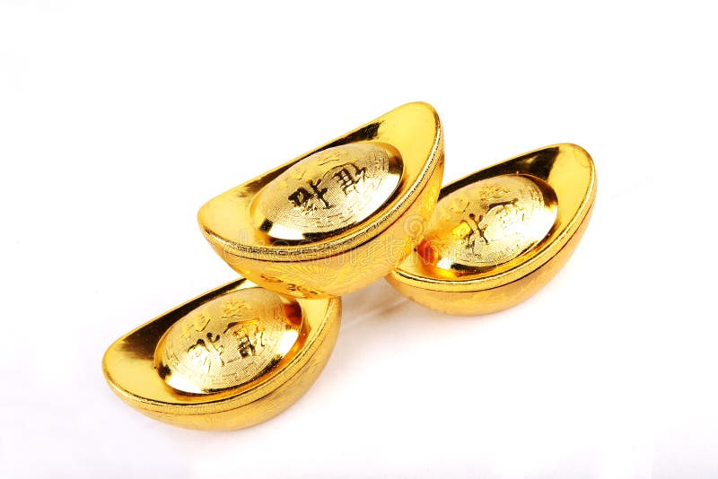 Chinese Gold Ingots In Isolated Whi Stock Photo - Image of luxury, gold ...