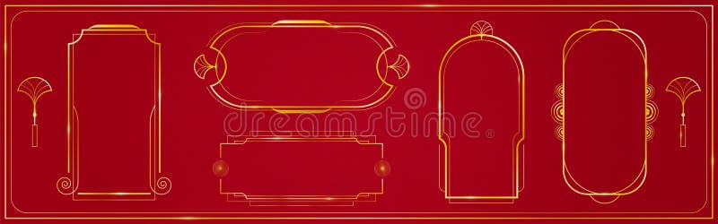 Chinese Golden Frames Set Isolated on Red Stock Illustration ...