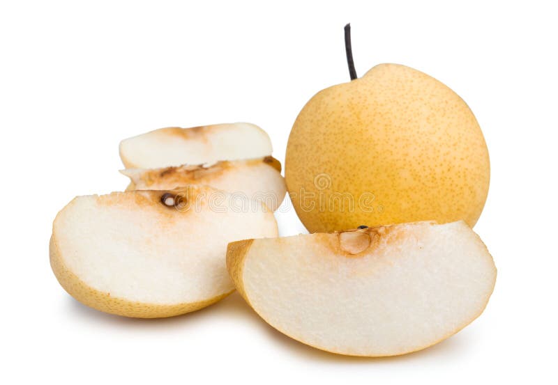 Chinese Golden Pears on White Background. Clipping Path Stock Photo ...