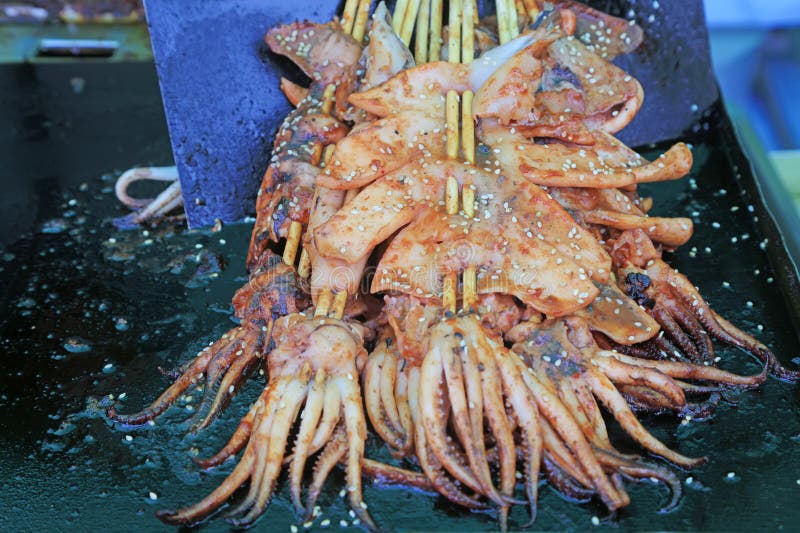 Chinese gourmet fire squid stock image. Image of food - 365751625