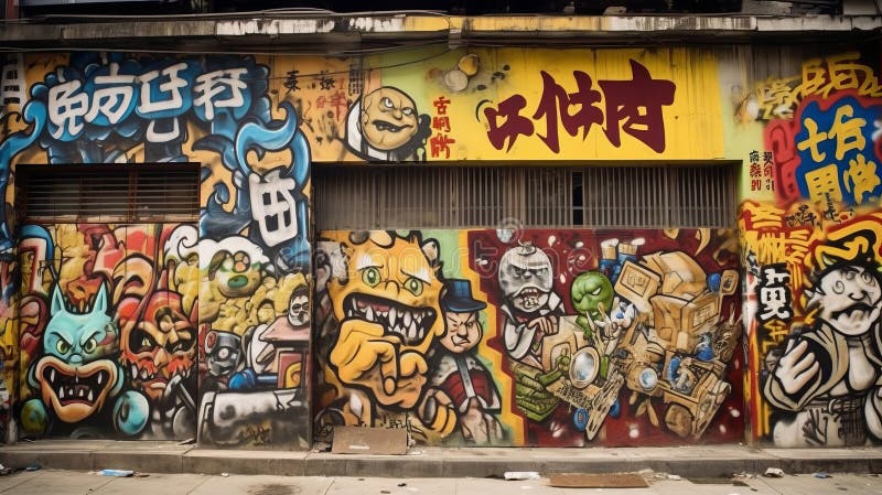 Chinese Graffiti on Street Wall. Generative AI Stock Illustration ...