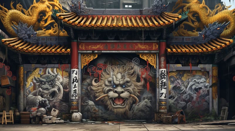 Chinese Graffiti on Street Wall. Generative AI Stock Illustration ...