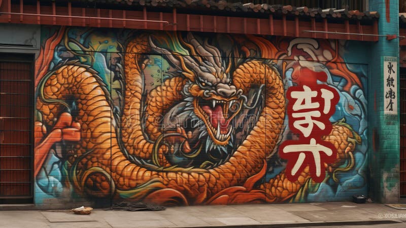 Chinese Graffiti on Street Wall. Generative AI Stock Illustration ...