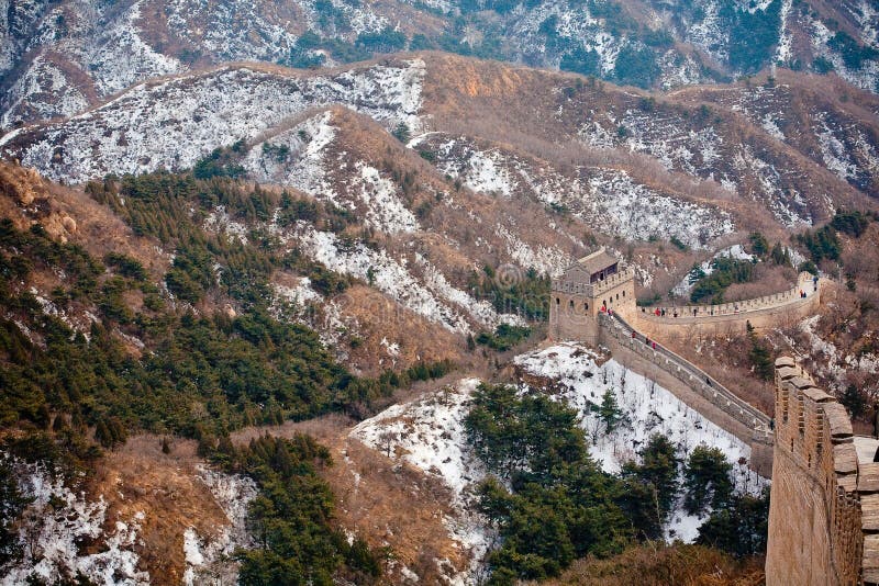 Chinese Great Wall in Winter Stock Photo - Image of landmark, brick ...