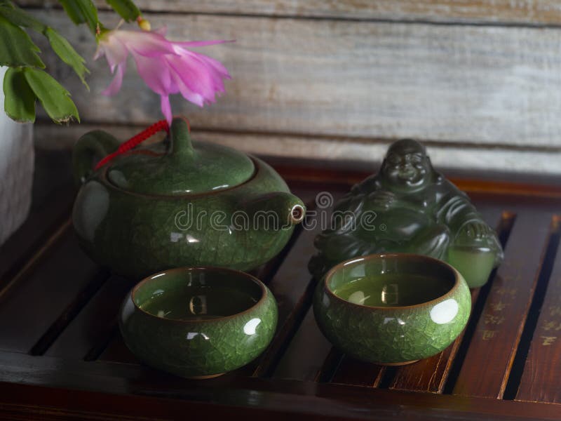 Chinese Green Tea Set with Tea on a Special Stand at the Tea Ceremony ...