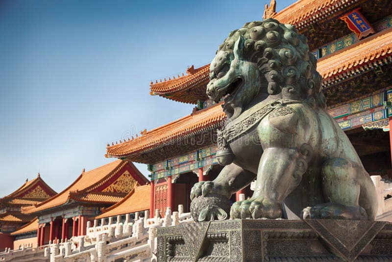 Chinese guardian lion stock image. Image of gold, gate - 20867551