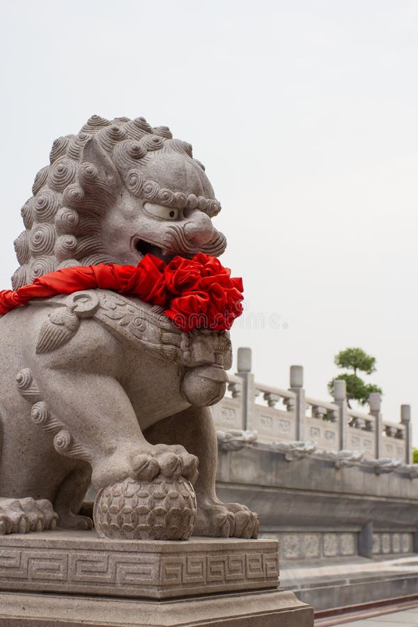 Chinese Guardian Lions in Front of the Temple Stock Photo - Image of ...