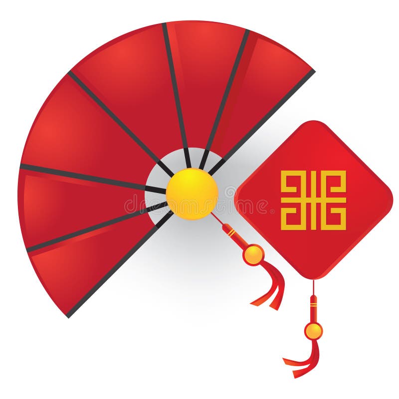 Chinese Hand Fan with Wall Hanging. Vector Illustration Decorative ...