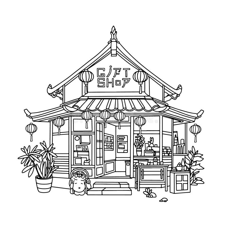 Chinese house line stock vector. Illustration of outlines - 330985727