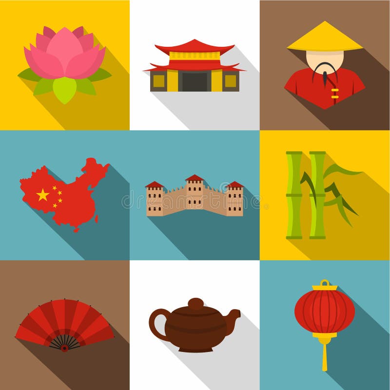 Chinese Icon Set, Flat Style Stock Vector - Illustration of boat ...