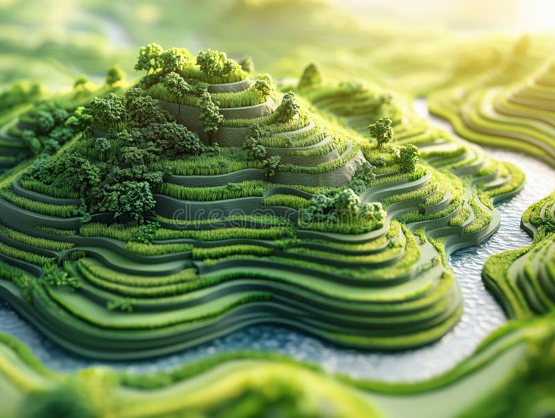 Chinese-Inspired Rice Field Border Stock Illustration - Illustration of ...