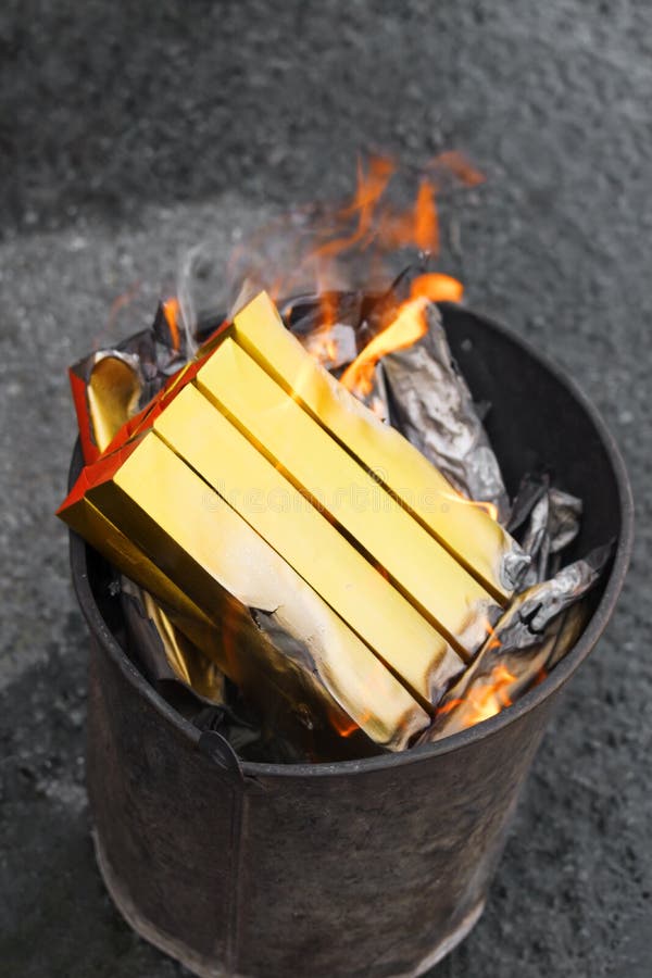 Chinese Joss Paper Burning in Flames Stock Photo - Image of burn ...