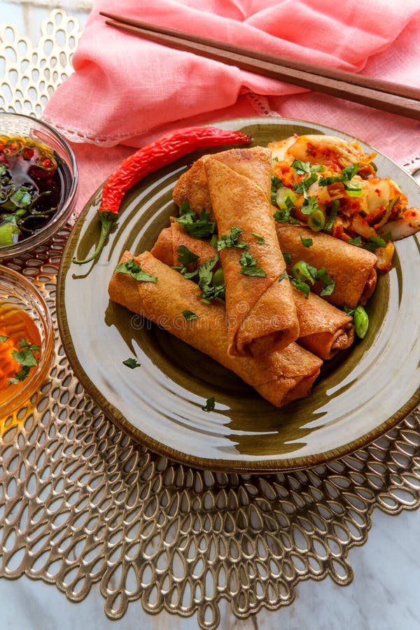 Chinese Kimchi Spring Rolls Stock Photo - Image of restaurant, chun ...
