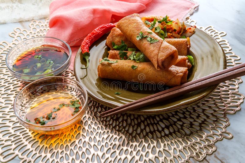 Chinese Kimchi Spring Rolls Stock Photo - Image of spicy, chinese ...