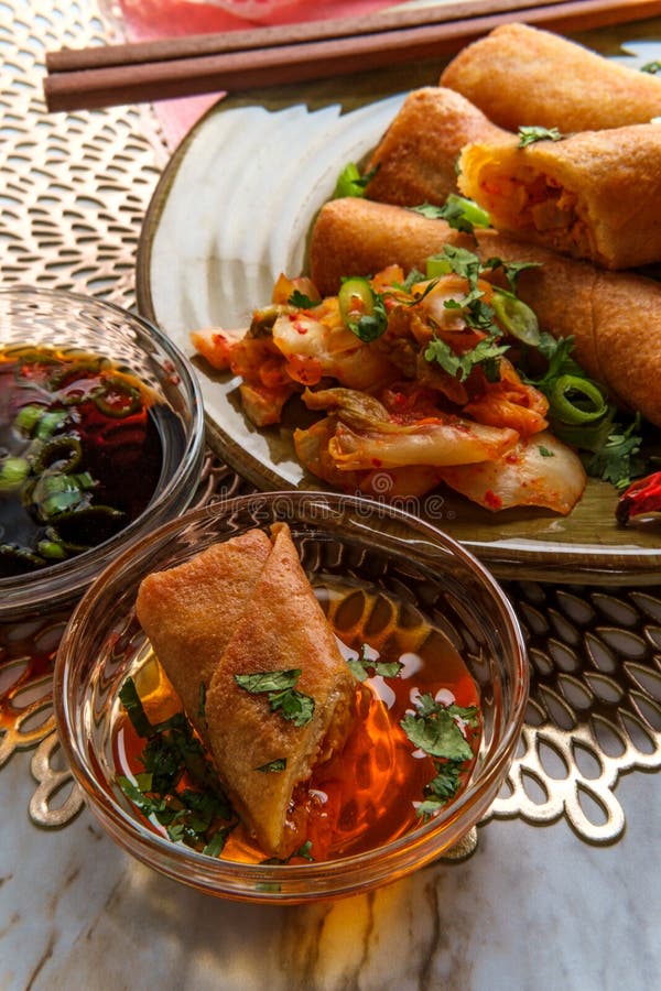 Chinese Kimchi Spring Rolls Stock Photo - Image of restaurant, chun ...