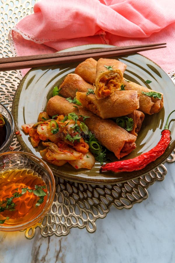 Chinese Kimchi Spring Rolls Stock Photo - Image of restaurant, chun ...