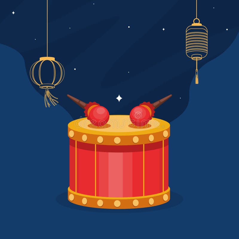 Chinese lamps and drum stock vector. Illustration of event - 267439706