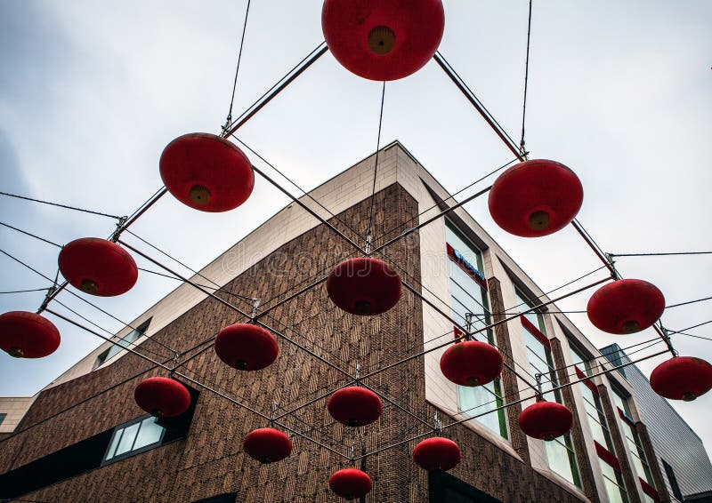 Chinese Lamps Hanging Over Street Stock Photo - Image of lamp ...