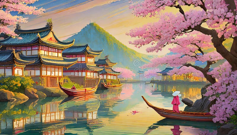 Chinese Landscape with Forest and Mountains in the Background, Fantasy ...