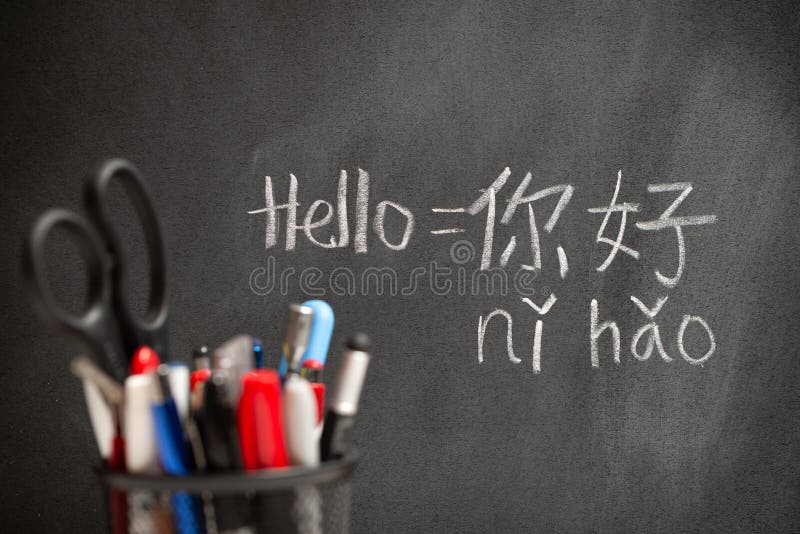 Chinese Language Learner Writing Hello Word Nihao in Chinese Characters ...