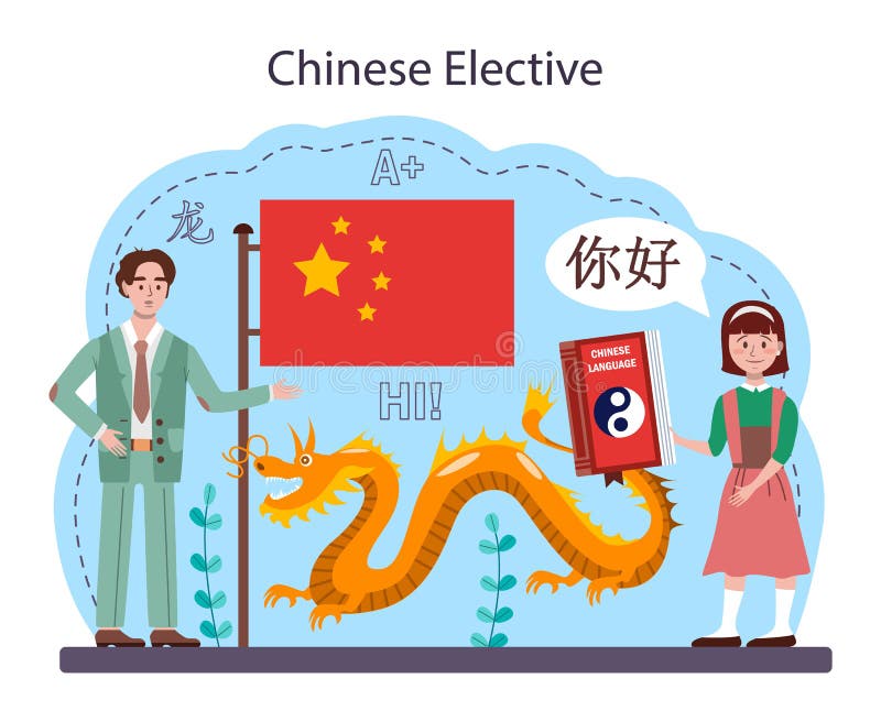 Chinese Language Learning Concept. Language School Chinese Stock Vector ...