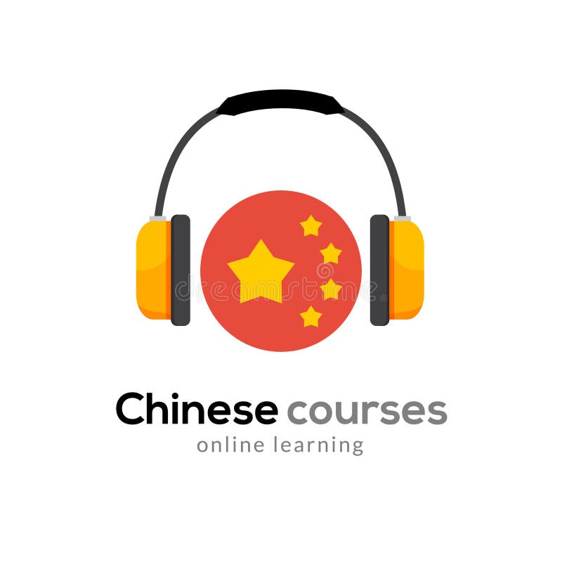 Chinese Language Learning Logo Icon with Headphones. Creative Chinese ...
