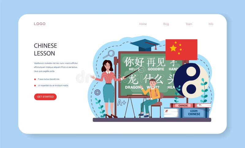 Chinese Language Learning Web Banner or Landing Page. Stock Vector ...