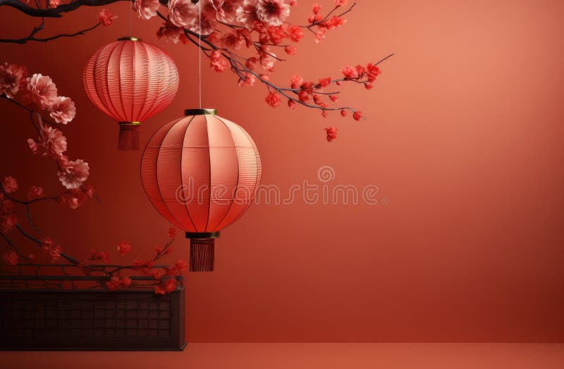 A Chinese Lantern Hanging in Red Light Stock Image - Image of decor ...