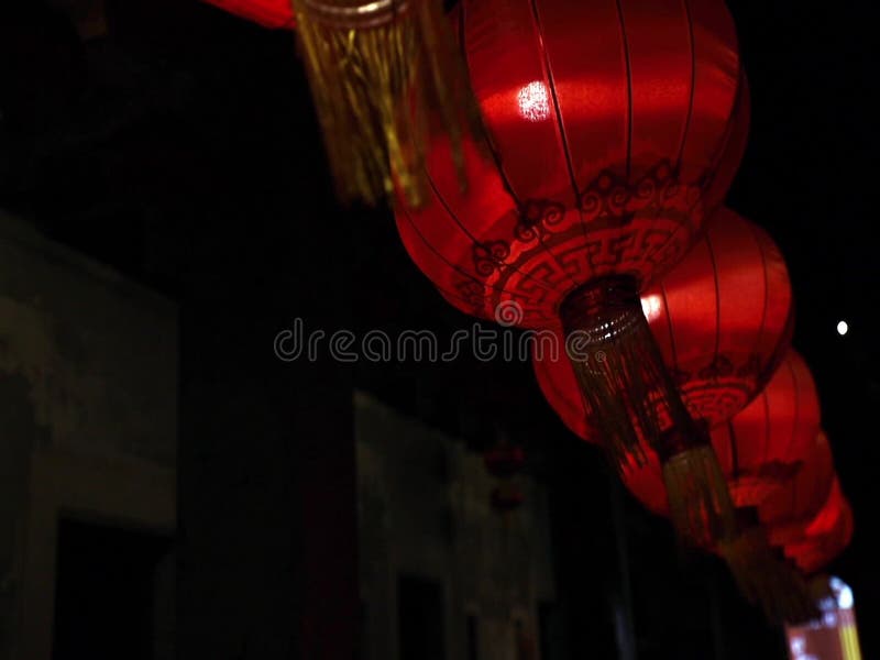 Chinese Lantern & Light Bulb on Dark Background. Stock Video - Video of ...