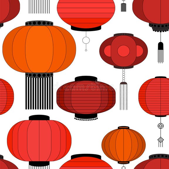Chinese Lantern Seamless Pattern Stock Vector - Illustration of abstract, decoration: 147326916
