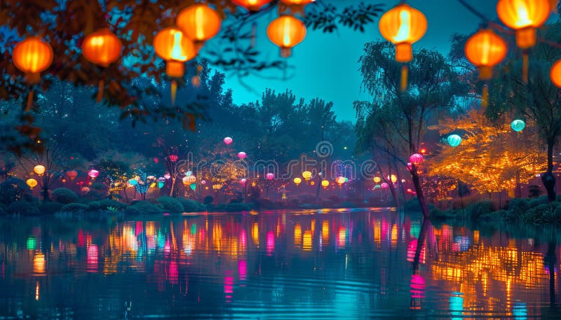 Chinese Lanterns Illuminate the Night, Celebrating Traditional ...