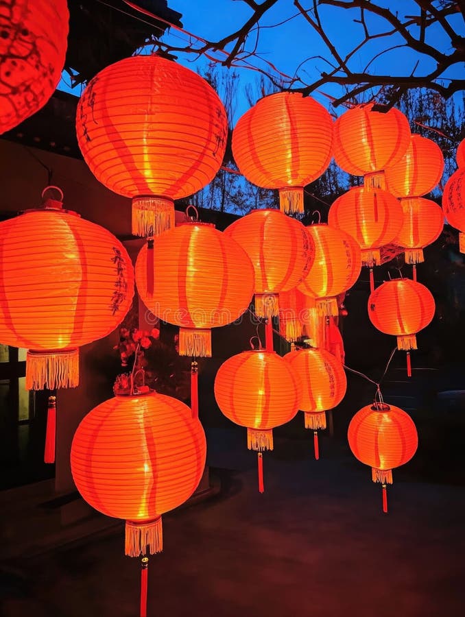 Chinese Lanterns in an Oriental Night Scene Stock Photo - Image of ...