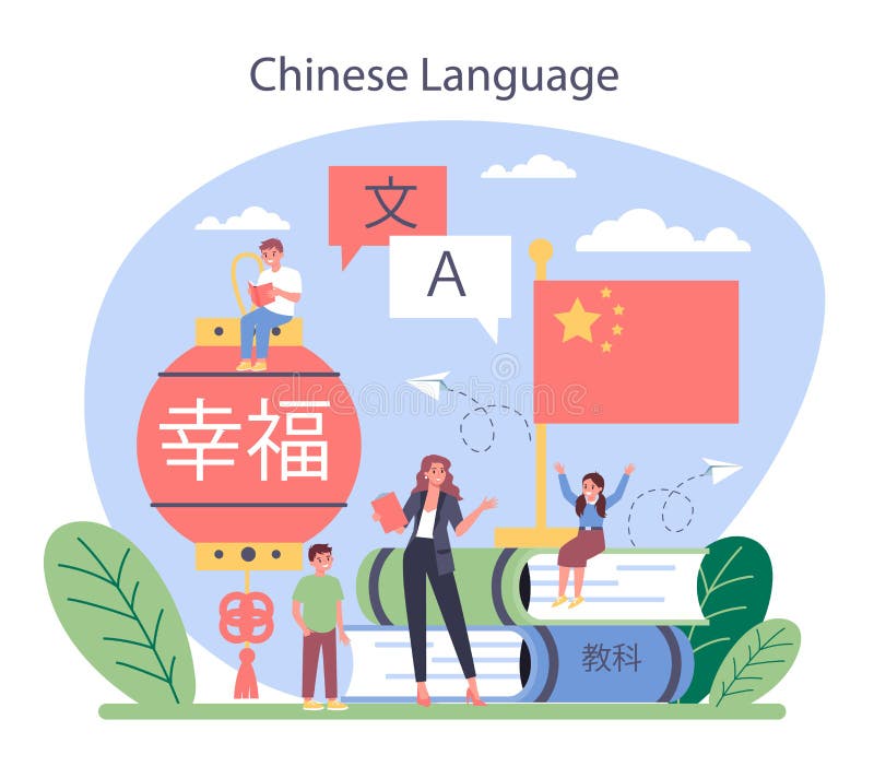 Chinese Learning Web Banner or Landing Page. Language School Stock ...