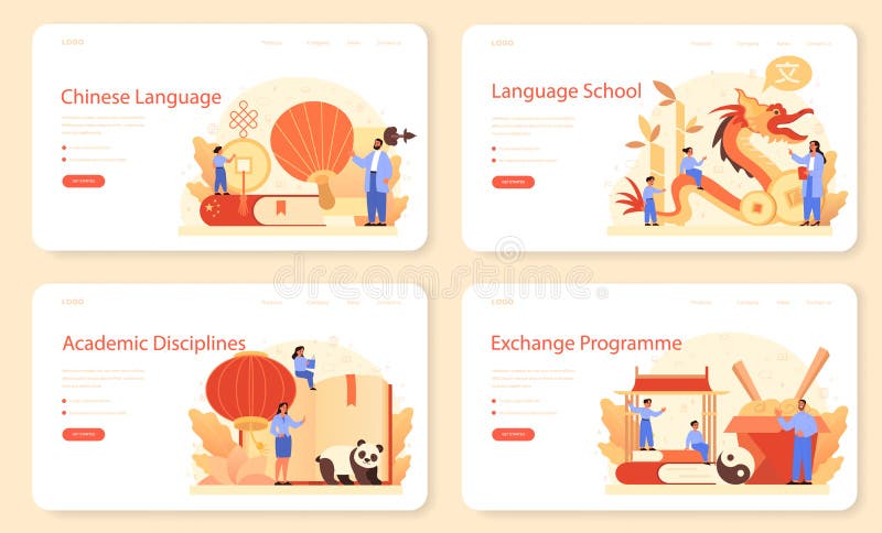 Chinese Learning Web Banner or Landing Page. Language School Stock ...
