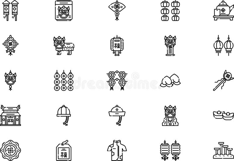 Chinese Lion Dance Icons Collection is a Vector Illustration with ...