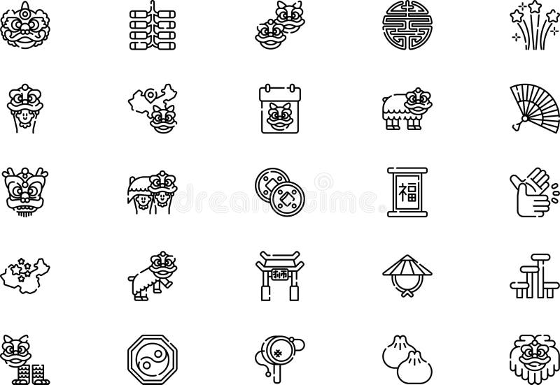 Chinese Lion Dance Icons Collection is a Vector Illustration with ...